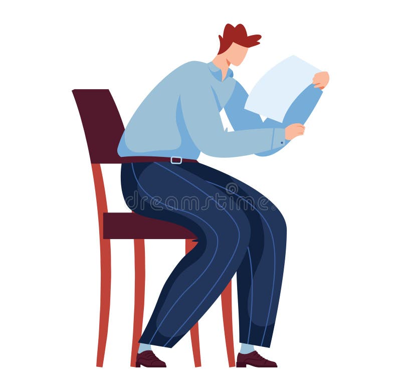 Caucasian Man Sitting and Reading Document Intensely. Office Worker ...