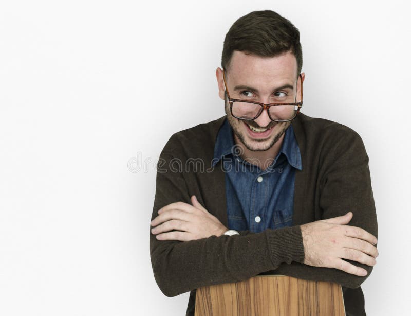 Caucasian Man Smiling Sitting Concept Stock Photo - Image of white ...