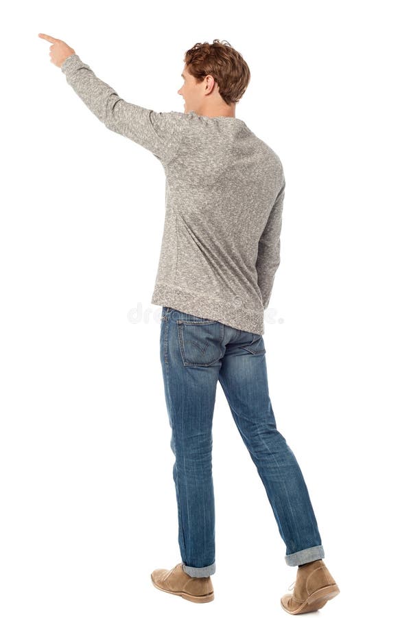 Back View of Pointing Young Men in Shirt and Jeans Stock Photo - Image ...