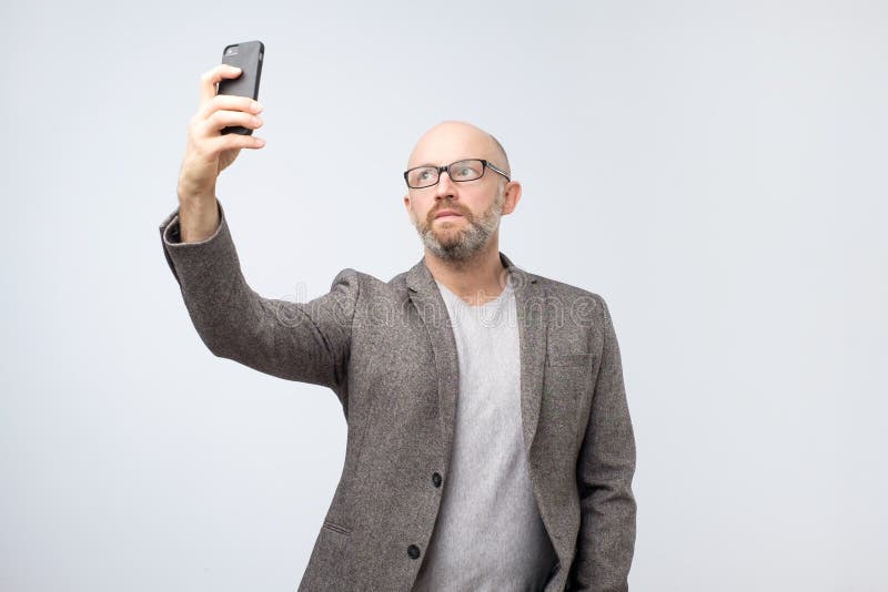 Caucasian Man Taking Selfie on His Phone Stock Photo - Image of mobile ...