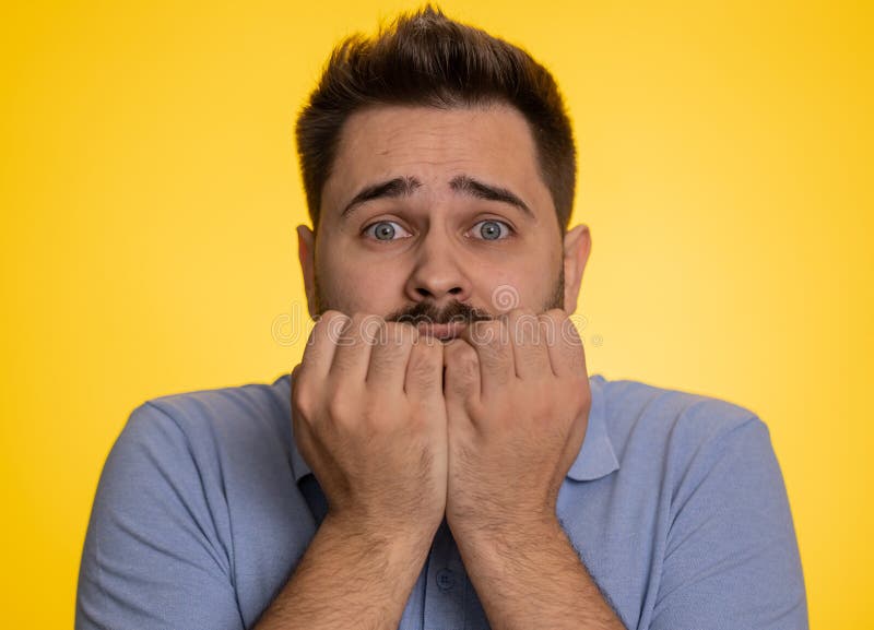 Caucasian Man Terrified about Danger Problems, Suffering Phobia ... Caucasian Man Terrified about Danger Problems, Suffering Phobia ...