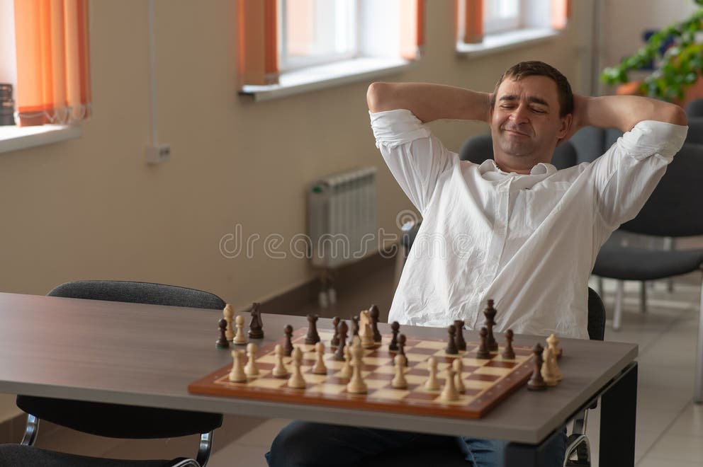 Caucasian Man Thinking about a Chess Move. Stock Photo - Image of ...