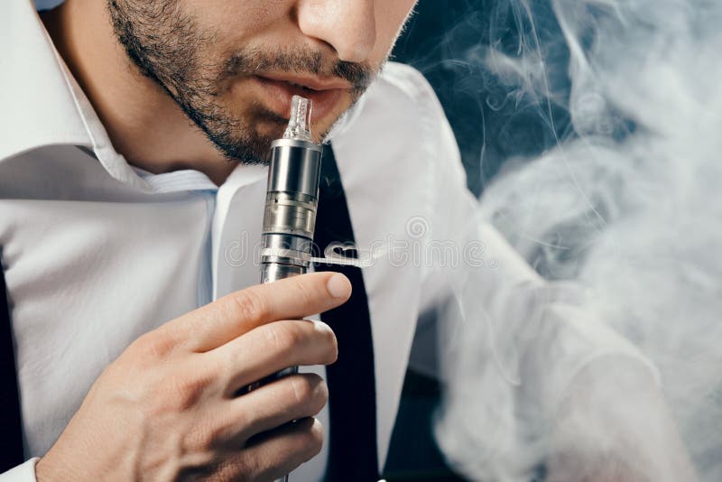 Caucasian Man in White Shirt Vaping Stock Image - Image of breathe ...