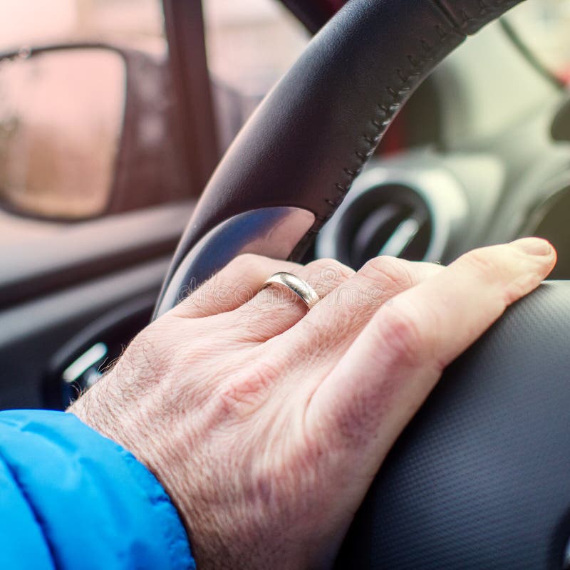 Holding Driving Wheel with Left Hand Stock Photo - Image of leather ...