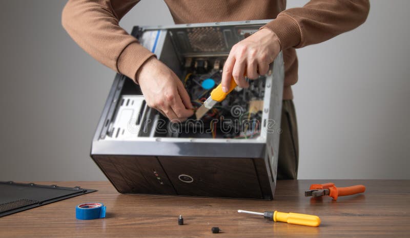 Caucasian Master Repairing Computer. Computer Maintenance Stock ...
