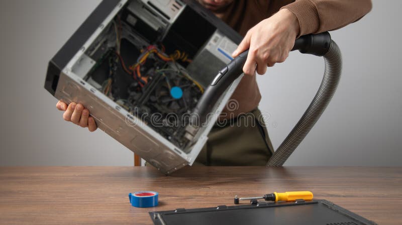 Caucasian Master Repairing Computer. Computer Maintenance Stock ...