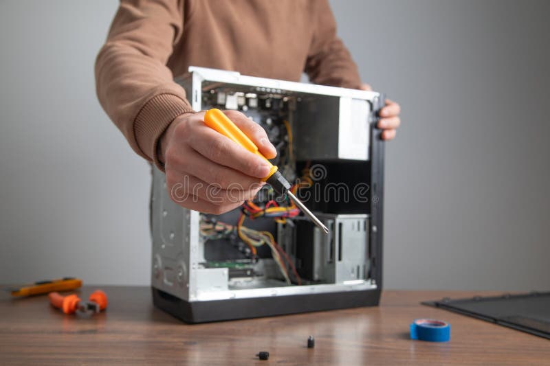 Caucasian Master Repairing Computer. Computer Maintenance Stock Image ...