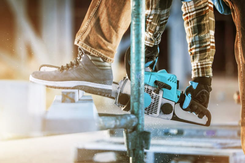 Gasoline Chainsaw Work stock image. Image of worker - 168440231