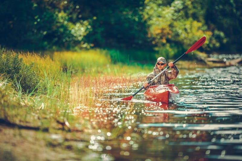 Caucasian Men Kayaking in the River Stock Image - Image of relaxing ...