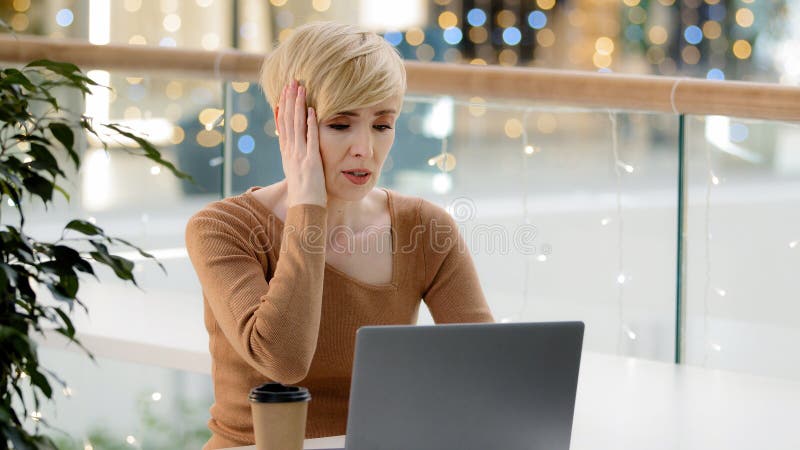 Caucasian Middle Aged Mature 40s Business Woman with Laptop Working ...