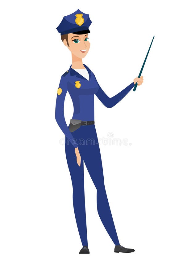 Caucasian Police Woman Holding Pointer Stick. Stock Vector ...