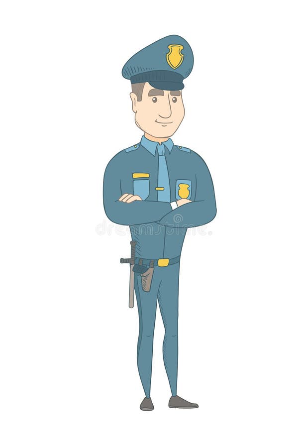 Caucasian Policeman Standing with Folded Arms. Stock Vector ... Caucasian Policeman Standing with Folded Arms. Stock Vector ...