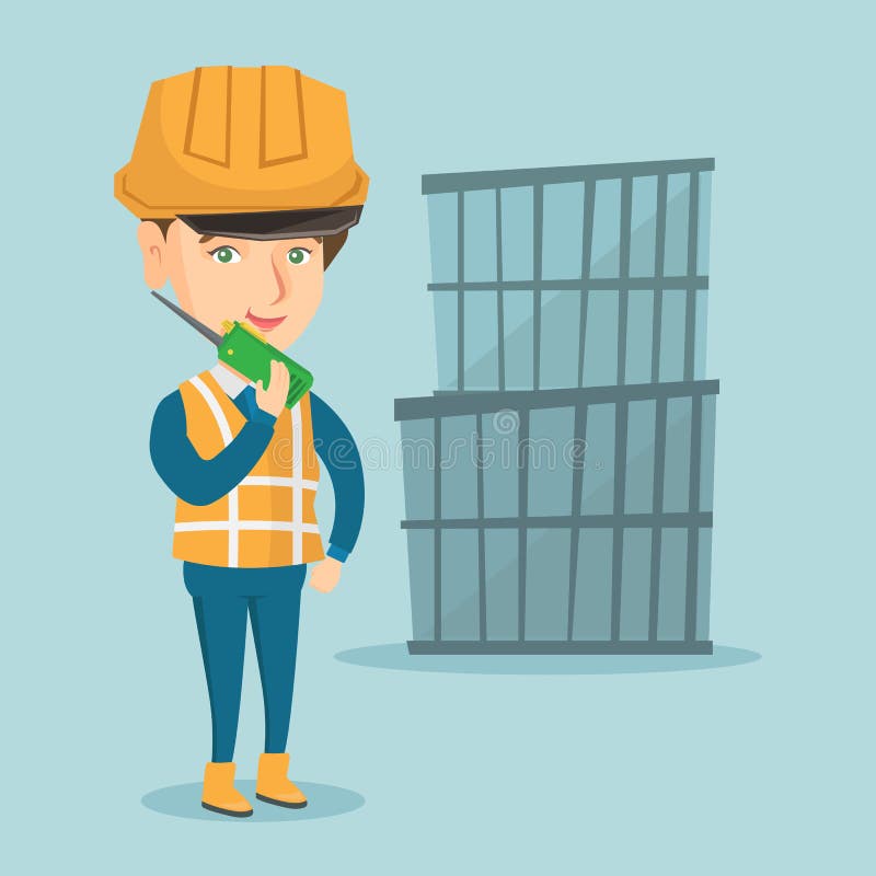 Caucasian Port Worker Talking on Wireless Radio. Stock Vector ...