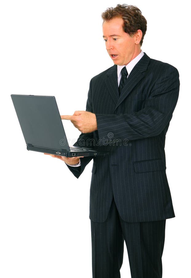 Caucasian Senior Businessman Point at Laptop Stock Photo - Image of ...