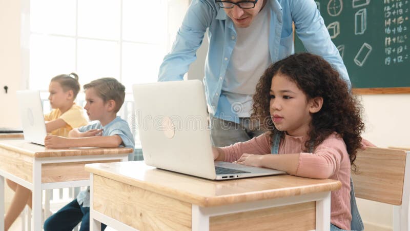 Caucasian Teacher Helping American Student Coding Engineering Prompt ...