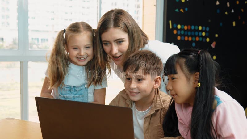 Caucasian Teacher Praised Student while Looking at Learner Work ...