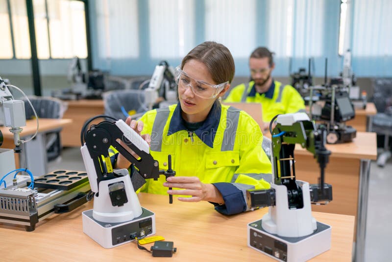 Caucasian Technician or Engineer Worker Woman Maintenance and Check the ...