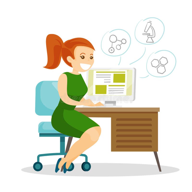 Caucasian White Student Working on a Computer. Stock Vector ...