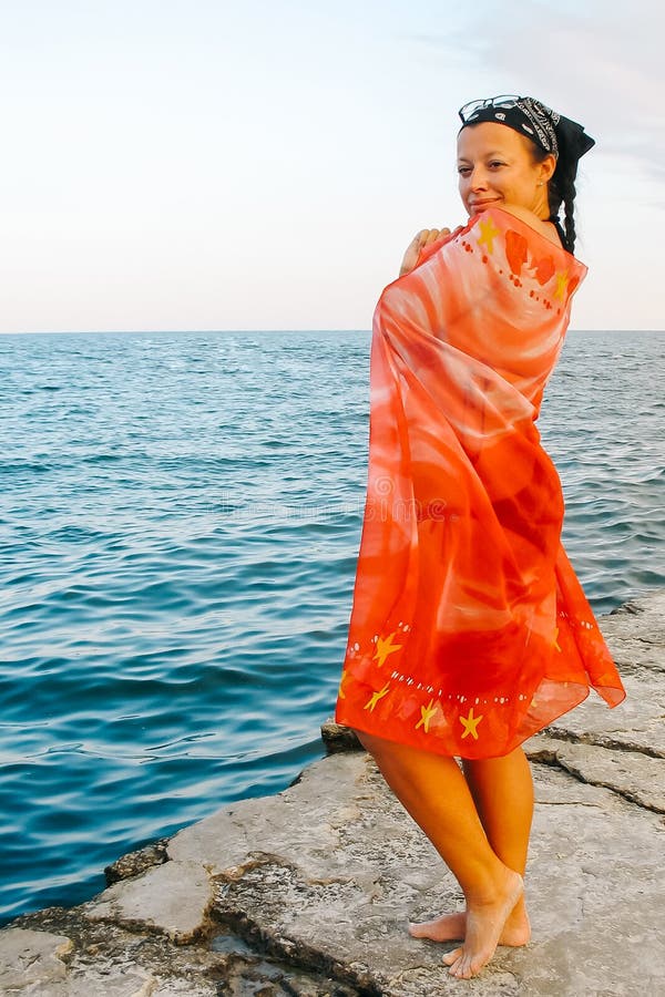 Woman with pareo stock image. Image of person, summer - 120561505