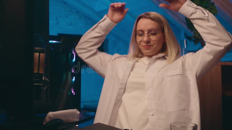 Female Programmer Coder Caucasian Woman Investor Night Late Computer