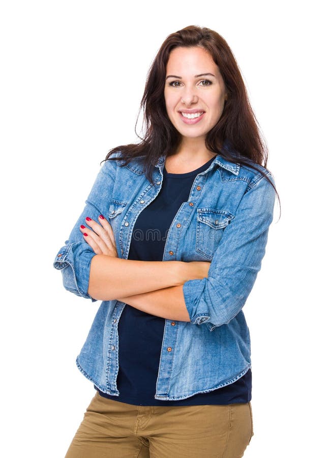 Caucasian woman cross arm stock image. Image of cross - 45365529