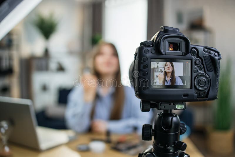 Caucasian Woman Filming Tutorial about Cosmetics Stock Photo - Image of ...