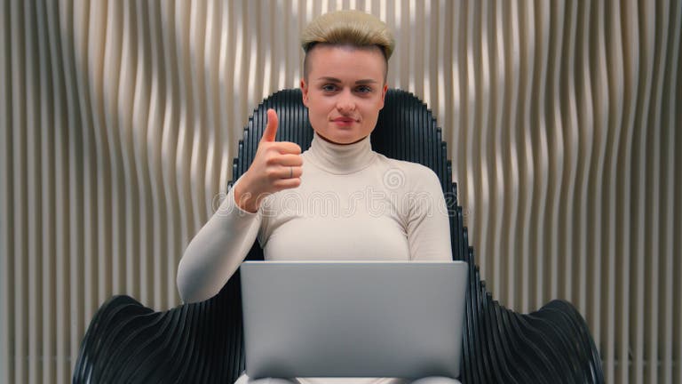 Caucasian Woman Girl in Futuristic Studio Coder Gamer Female it Programmer Hacker Software ...