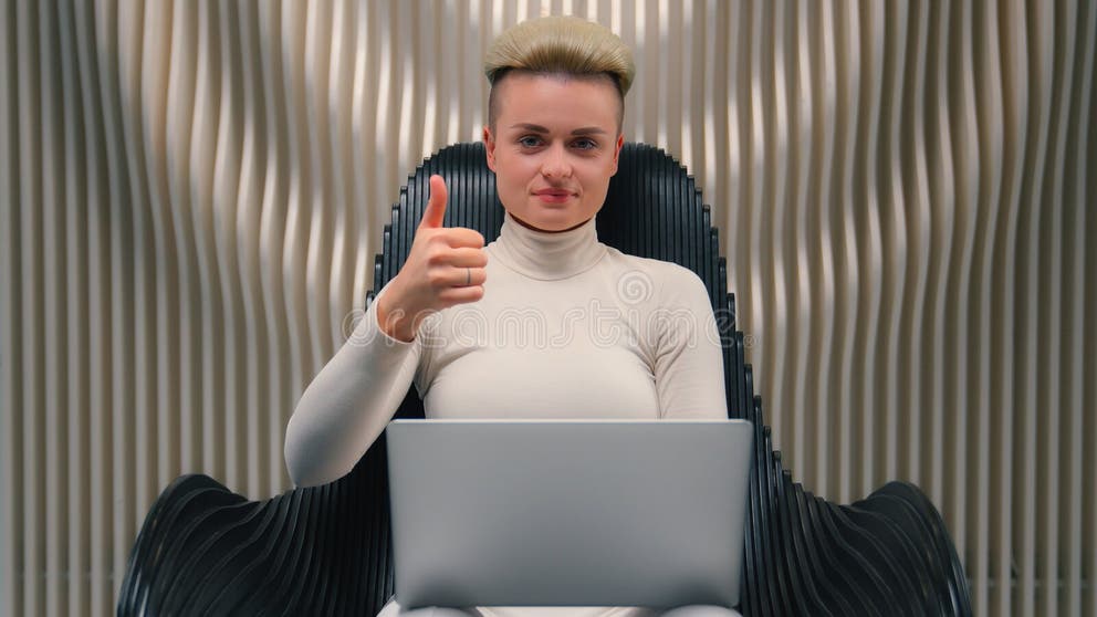 Caucasian Woman Girl in Futuristic Studio Coder Gamer Female it Programmer Hacker Software ...