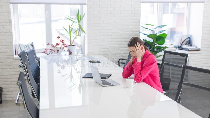 Caucasian Woman Makes Mistake at Work and Holds Her Head. Stock Image ...