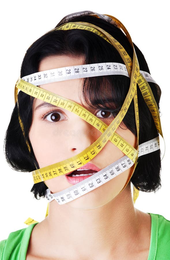Caucasian Woman with Measuring Tape on Face Stock Photo - Image of ...