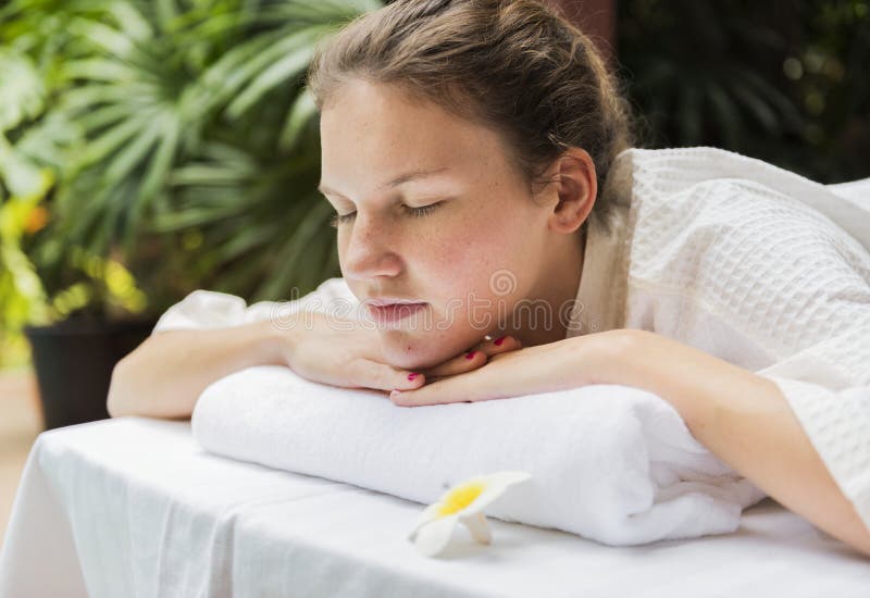 Caucasian Woman Relaxing with Spa Message Stock Photo - Image of body ...