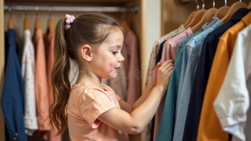 Caucasian Young Girl Choosing Clothes in Wardrobe Stock Image - Image ...