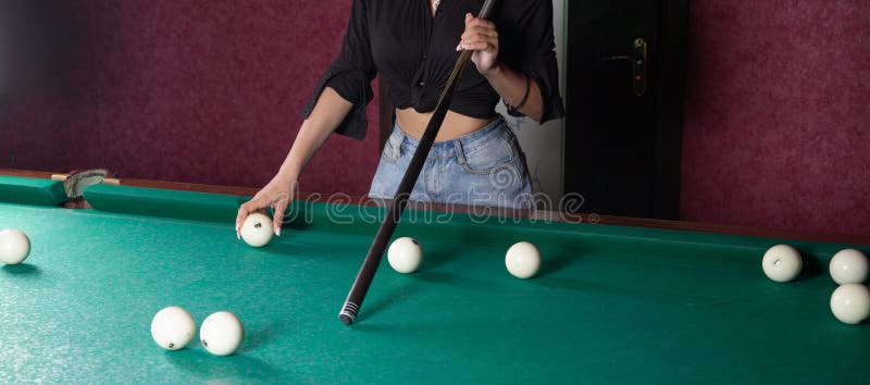 Caucasian Young Girl Playing Billiards Stock Photo - Image of match ...