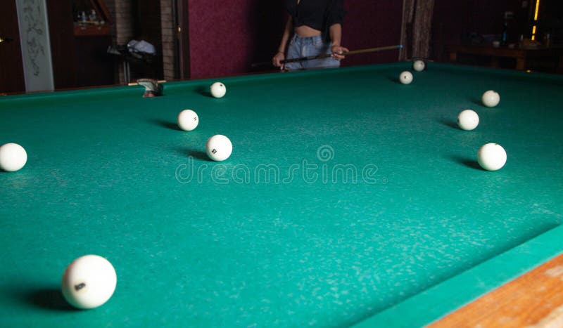 Caucasian Young Girl Playing Billiards Stock Photo - Image of woman ...