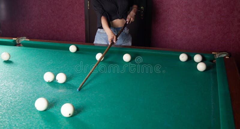 Caucasian Young Girl Playing Billiards Stock Photo - Image of chance ...