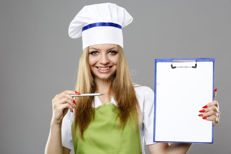 Caucasian Young Woman Chef Pointing Direction Stock Photos - Free ...