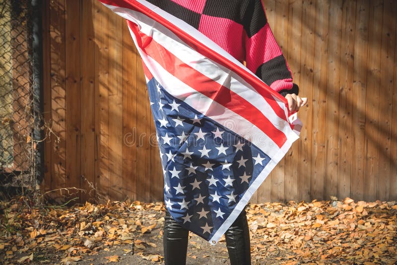 Caucasian Young Woman with a Us Flag Stock Image - Image of patriotism ...