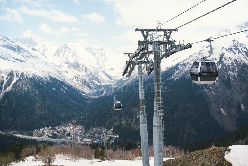 Caucasus, Mountains, Winter, Snow, Cable Car Stock Image - Image of ...