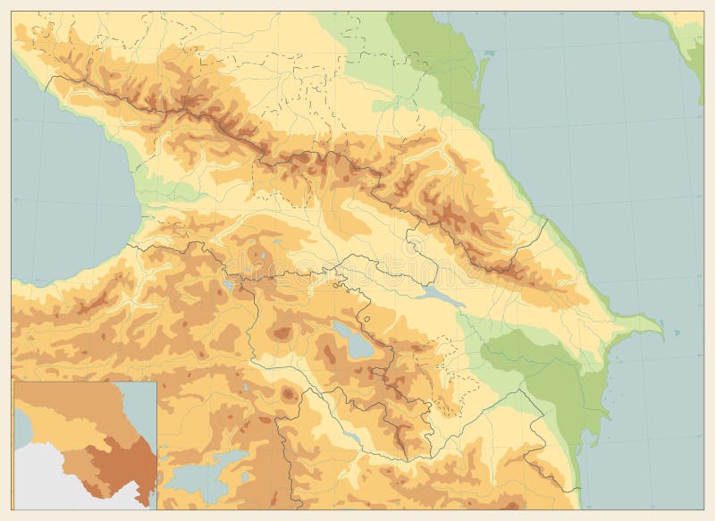 Caucasus Physical Map Retro Colors. No Text Stock Vector - Illustration ...