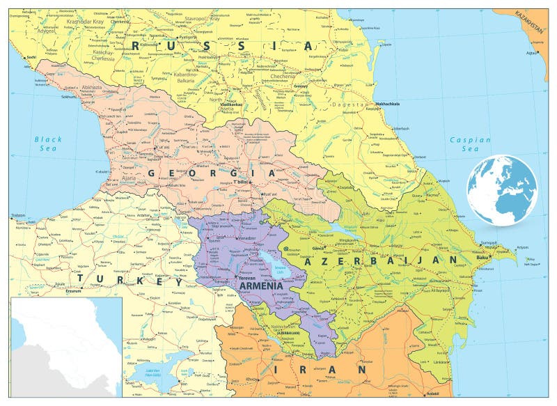 Caucasus Political Map stock vector. Illustration of atlas - 99828973