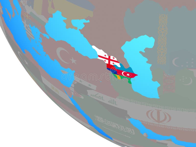 Caucasus Region with Flags on Globe Stock Illustration - Illustration ...