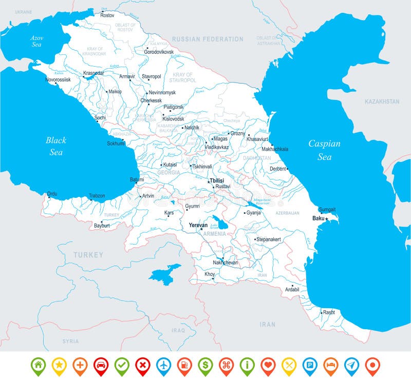 Caucasus Region Map - Vector Illustration Stock Illustration ...