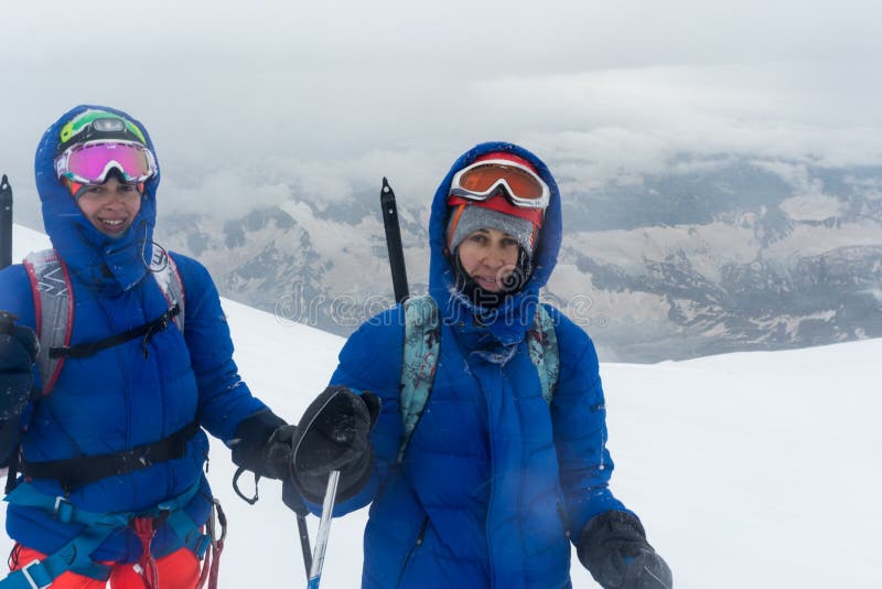 Caucasus / Russia - 07.15.2018 Group of Climbers Climbing Mountain ... Caucasus / Russia - 07.15.2018 Group of Climbers Climbing Mountain ...