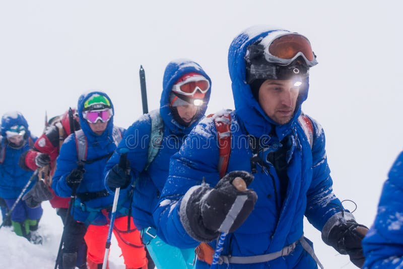 Caucasus / Russia - 07.15.2018 Group of Climbers Climbing Mountain ... Caucasus / Russia - 07.15.2018 Group of Climbers Climbing Mountain ...