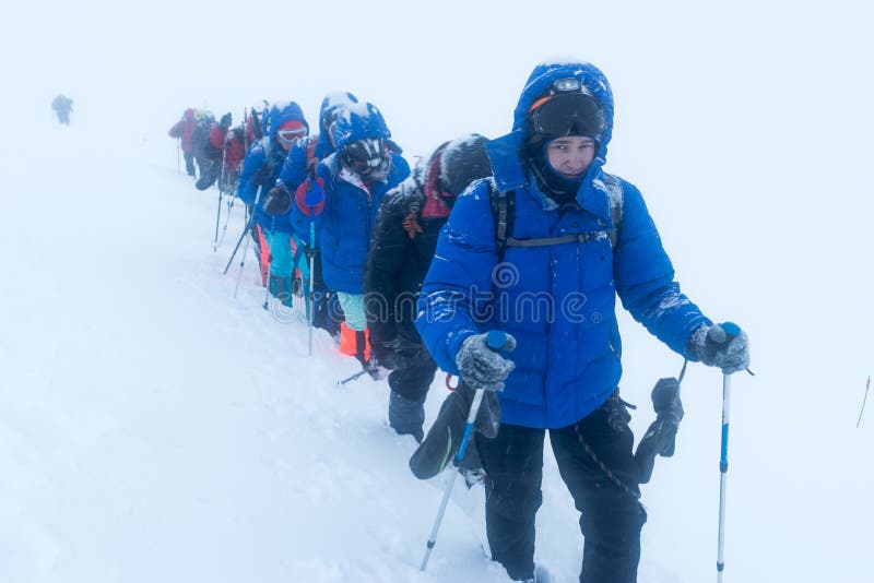 Caucasus / Russia - 07.15.2018 Group of Climbers Climbing Mountain ... Caucasus / Russia - 07.15.2018 Group of Climbers Climbing Mountain ...