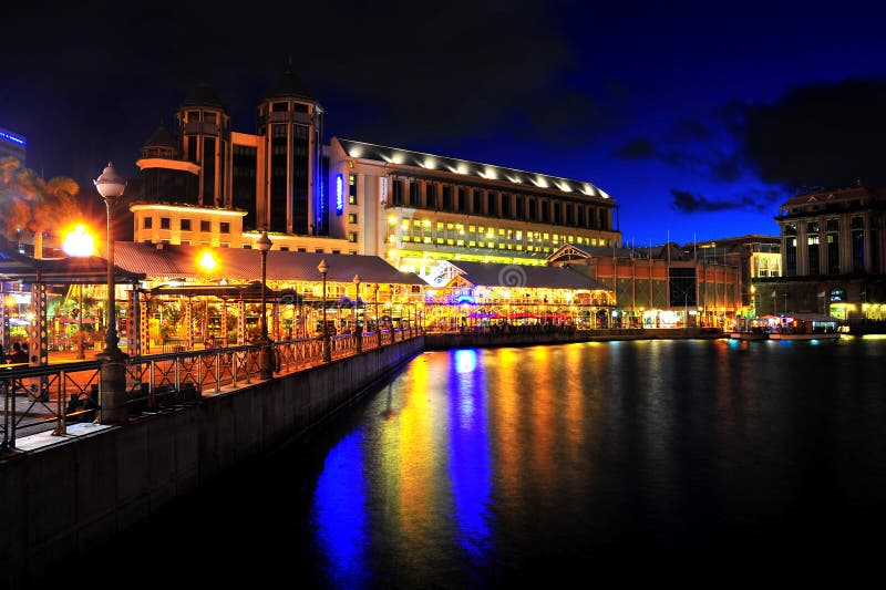 Caudan Waterfront at night editorial photography. Image of whoever ...