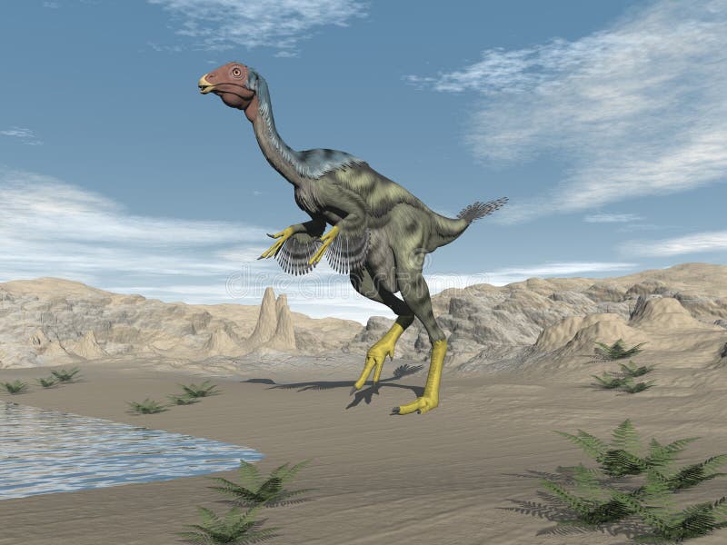 Caudipteryx Dinosaur Running- 3D Render Stock Illustration ...