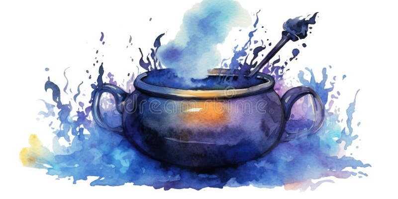 Cauldron with Blue Potion. Drawing on the Theme of Halloween in ...