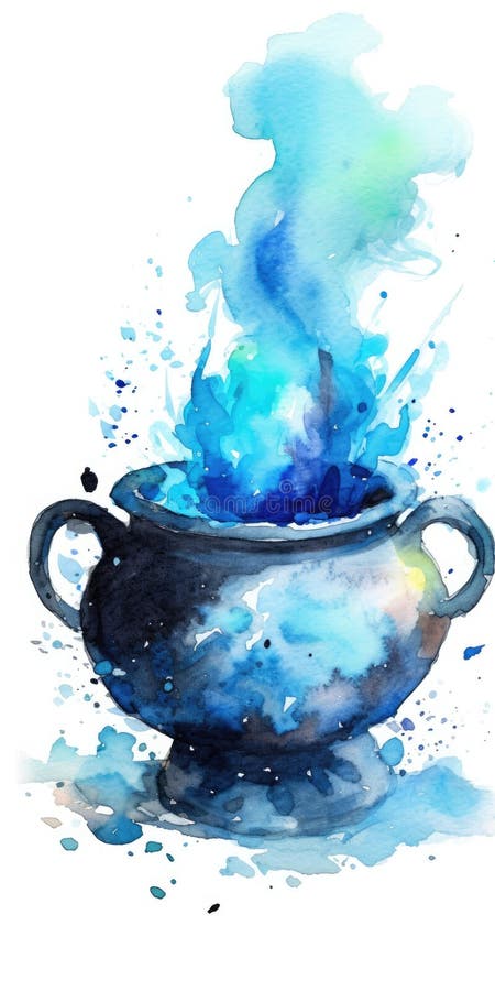 Cauldron with Blue Potion. Drawing on the Theme of Halloween in ...