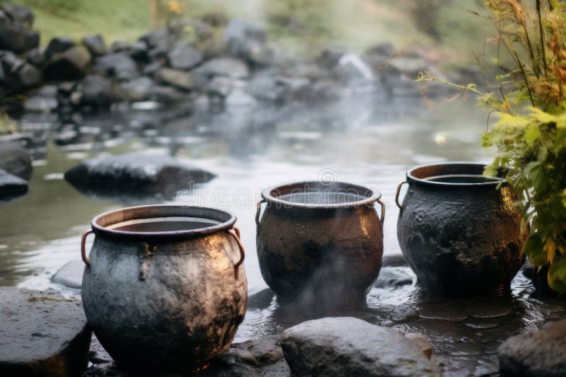 Cauldron of Boiling Water in a Hot Spring in the Forest. Stock ...